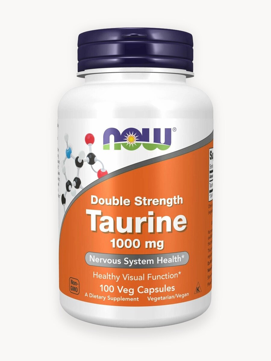 Таурин NOW 1000 мг 100 капсул энергия и защита клеток, поддержка мозга и сердечно-сосудистой системы