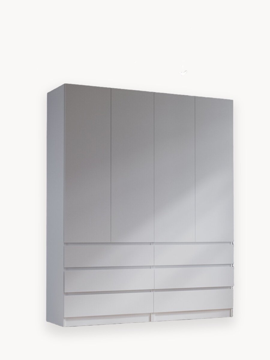 Шкаф распашной для одежды 180 см, Белый, с ящиками и вешалкой