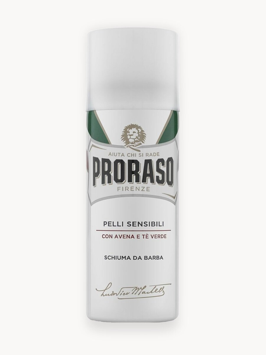 PRORASO Пена для бритья для чувствительной кожи с зеленым чаем и овсом муж, 50 мл