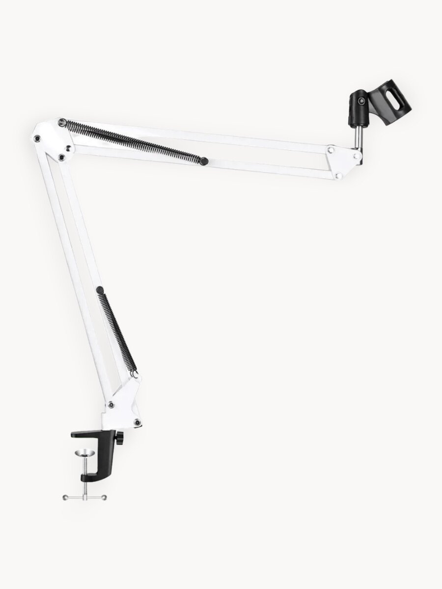 Пантограф для микрофона стойка белая / Держатель для микрофона универсальный / Кронштейн подвижный настольный