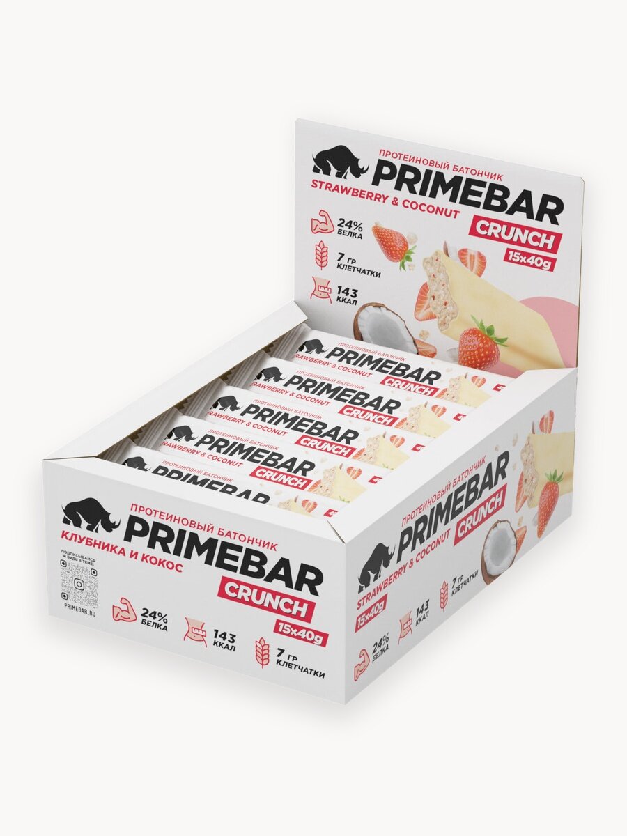 Батончик с содержанием протеина WOWBAR CRUNCH со вкусом "Клубника и кокос" 15*40 г