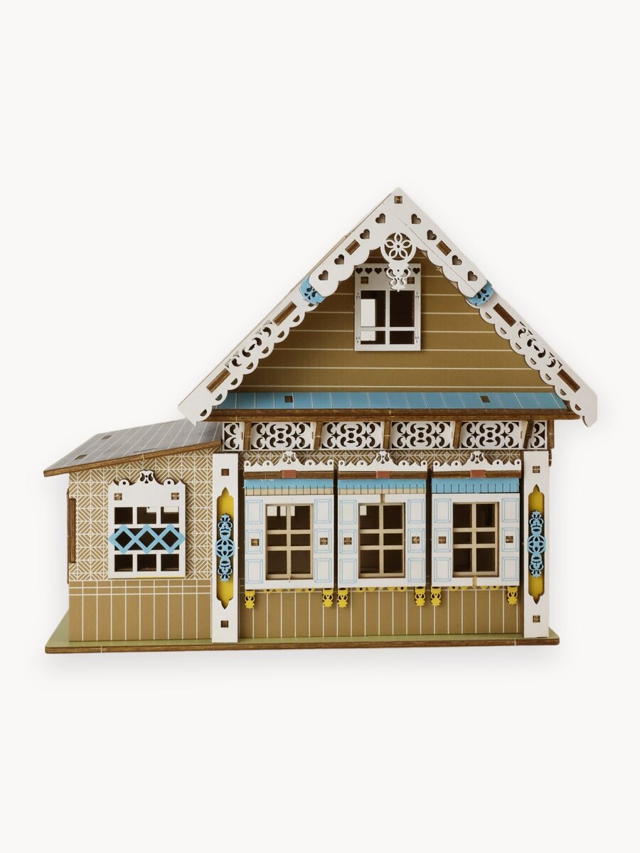 Цветной деревянный конструктор с подсветкой "Домик в деревне"