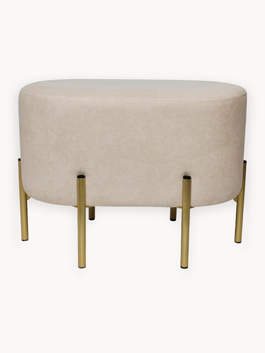 Банкетка для туалетного столика, пуф в гостиную, спальню с ножками с золотистым покрытием, овальный 58х42x32, бежевый