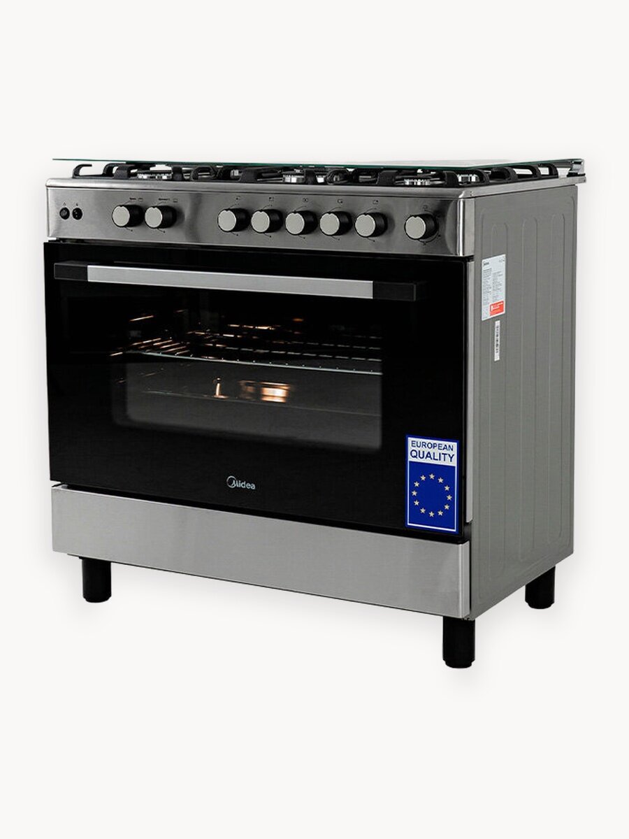 Газовая плита Midea "FSC-900AX", нержавеющая сталь, таймер, 5 конфорок