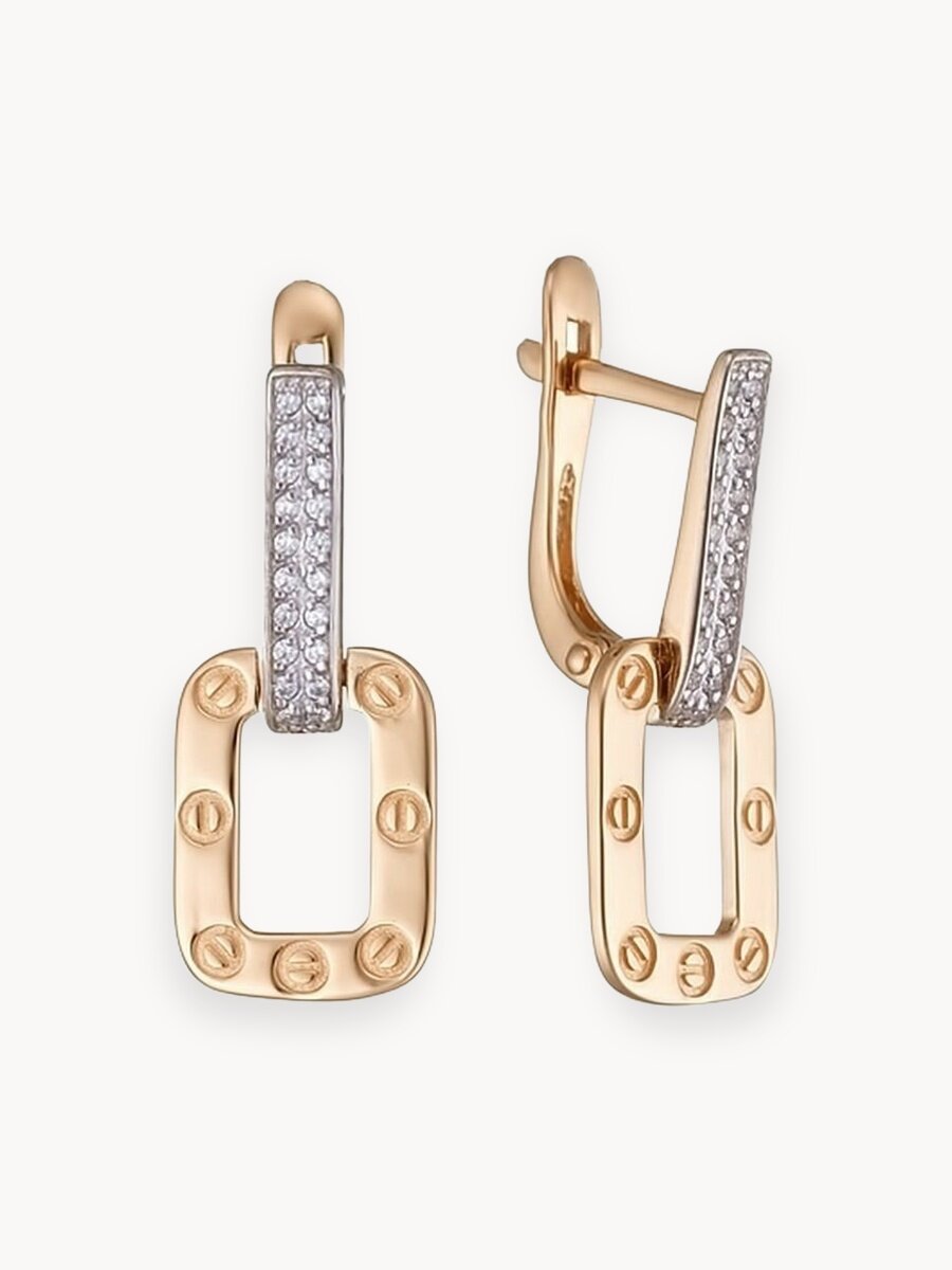 Серьги с подвесками, красное золото, 585 проба, фианит