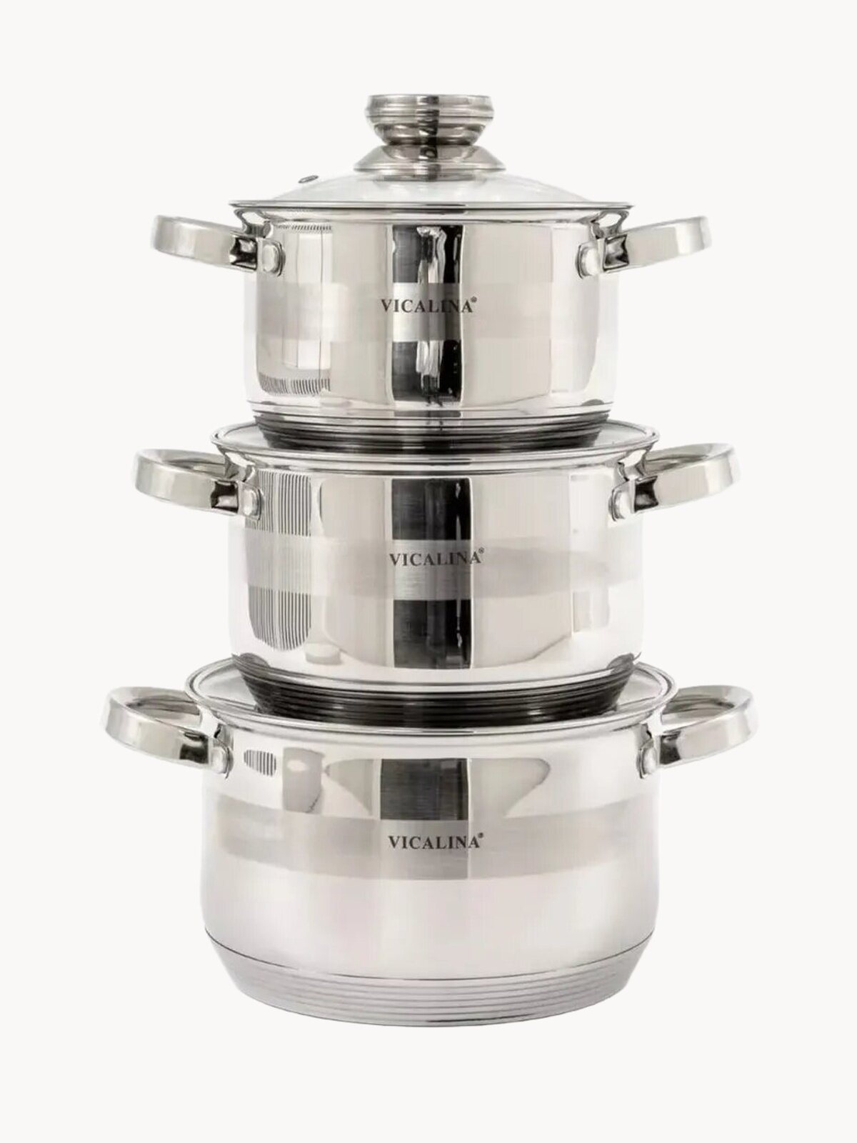 Набор кастрюль Восток Стиль & VICALINA, нержавеющая сталь, 2.7/3.6/4.8 л, без антипригарного покрытия