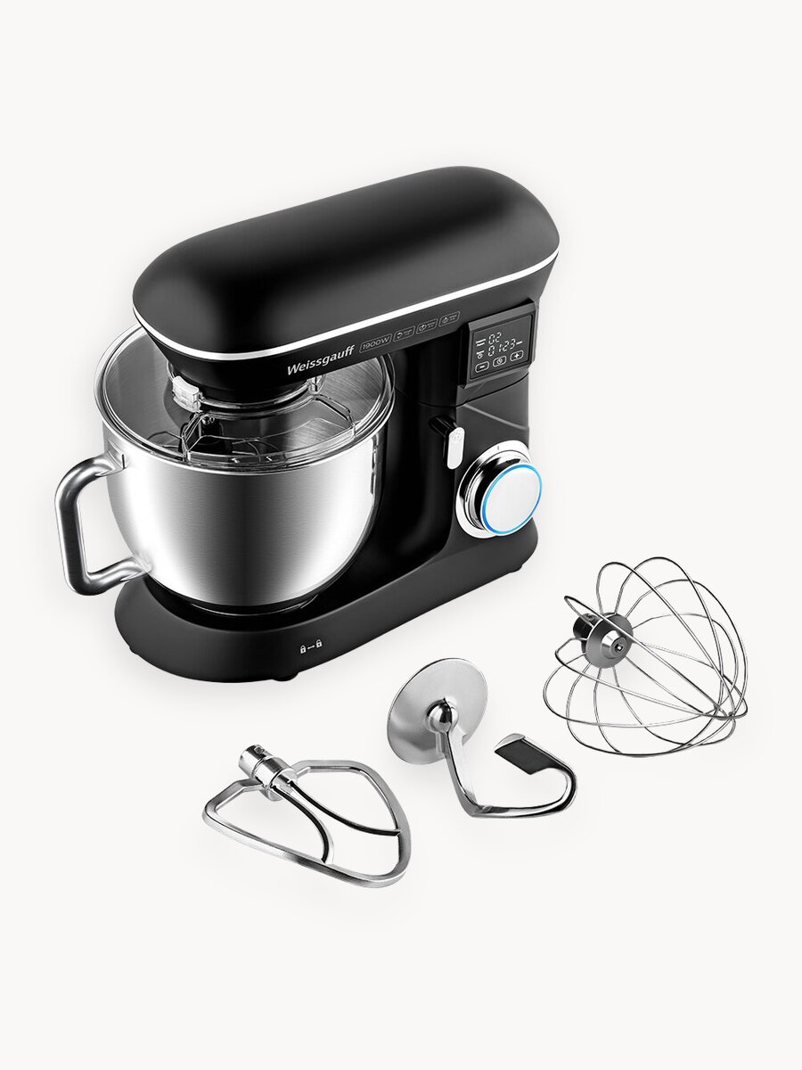 Миксер планетарный Weissgauff WSM 147 PDB Metal Gear Silent, кухонный, электрический, Мощность 1900 Вт, 6 скоростей