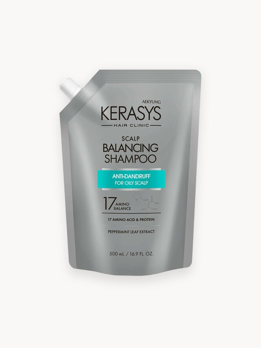 Kerasys лечебный Корейский Шампунь от перхоти для волос для жирных волос с мятой 500 мл, Корея, сменный блок