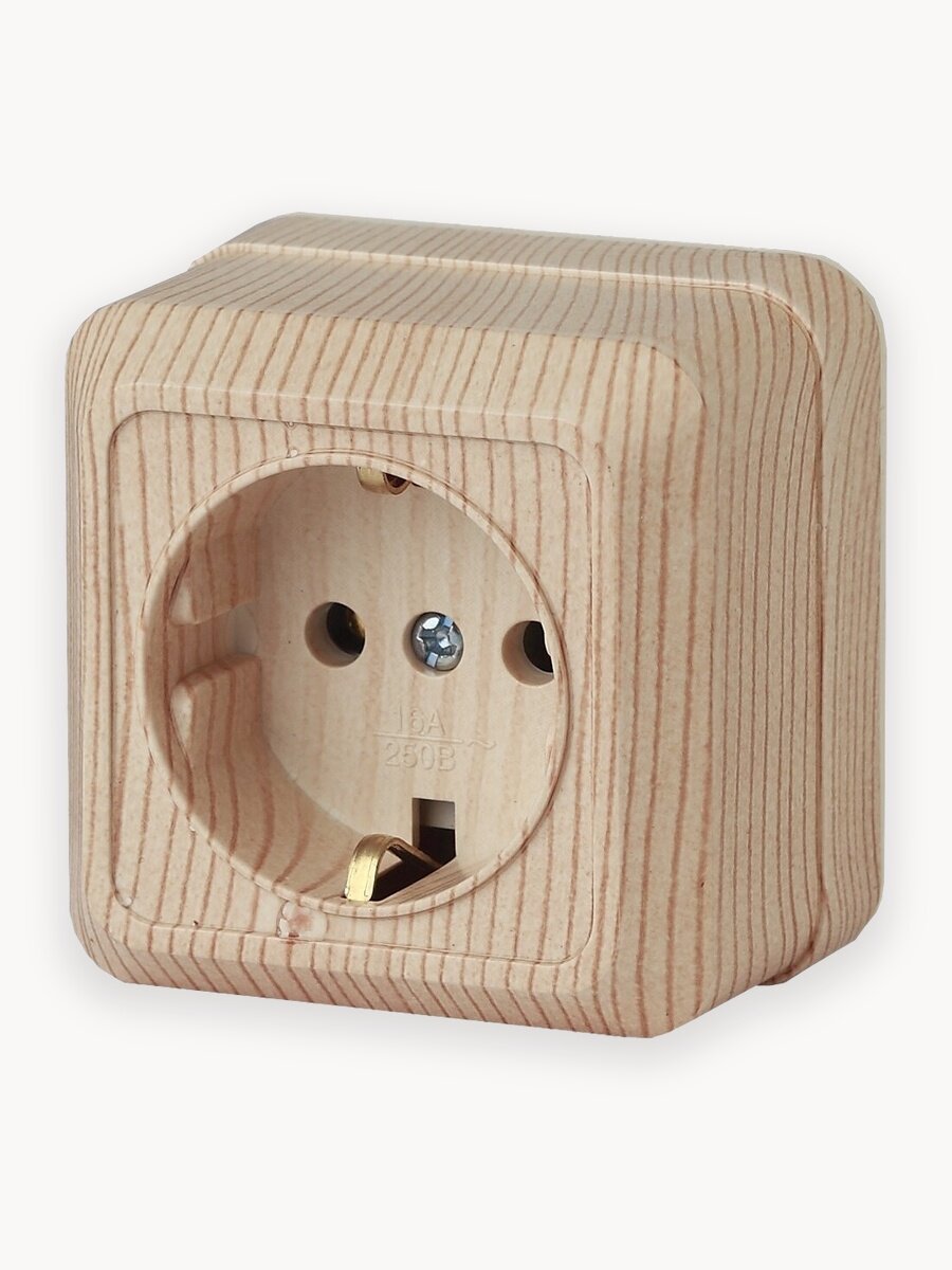 Розетка Intro Quadro 2-202-11 с заземлением 2P+E Schuko 16А-250В IP20 открытой установки сосна