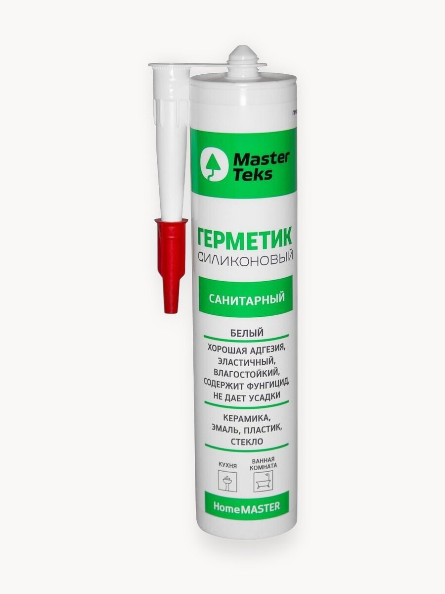 Герметик санитарный силиконовый для ванной и кухни 260мл MasterTeks HM, белый, Россия