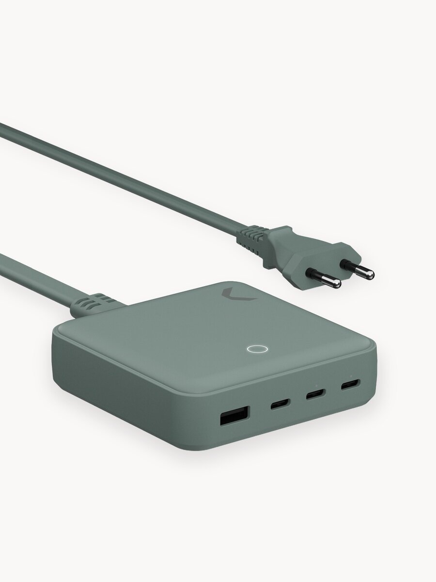 Быстрое зарядное устройство COMMO 100W Station Charger 3xUSB-C + 1xUSB-A, 100 Вт, Серо-зелёный