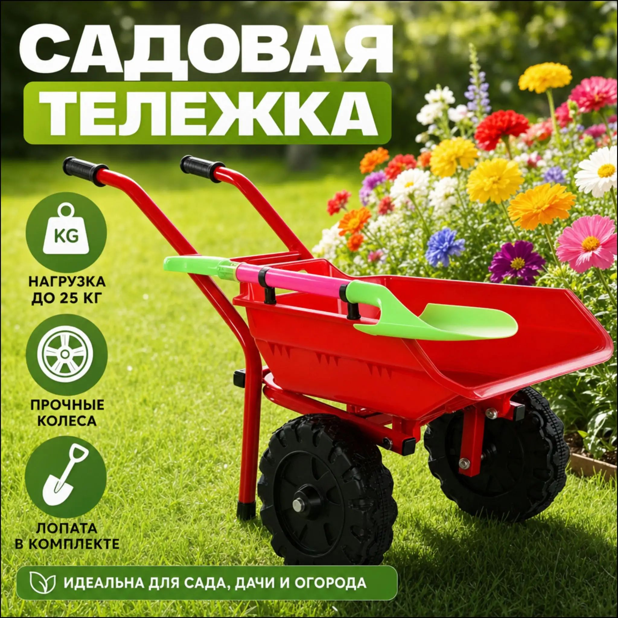 Двухколесная тачка для песка красная, Из ABS пластика и металла, Игрушка развивающая
