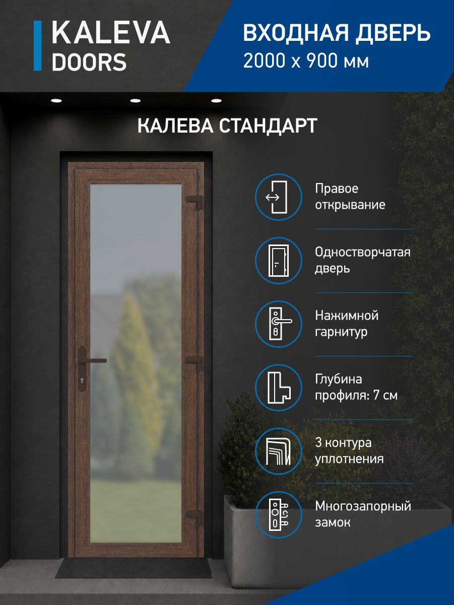 Входная дверь 200х90 одностворчатая правая орех двухкамерный стеклопакет с энерго стеклом