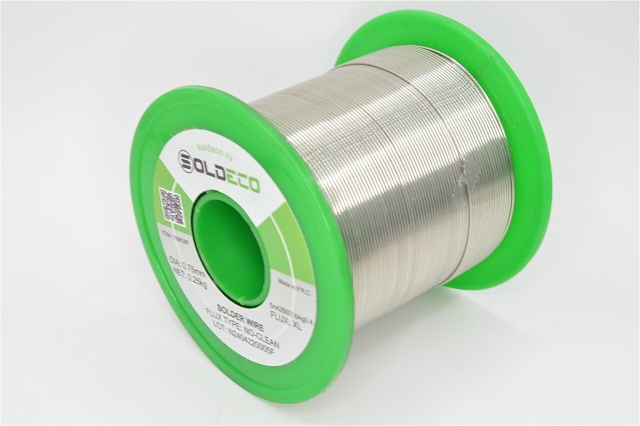 SOLDECO 159638F Припой трубчатый Sn42Bi57.6Ag0.4 с безотмывным флюсом XL 0,75мм/0,25кг, 1шт