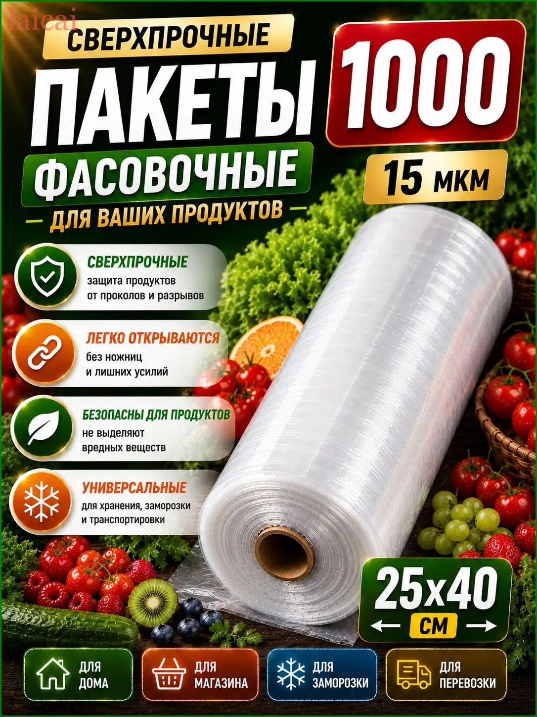 Пакет майка 25х40 см, 1000 шт, 15 мкм