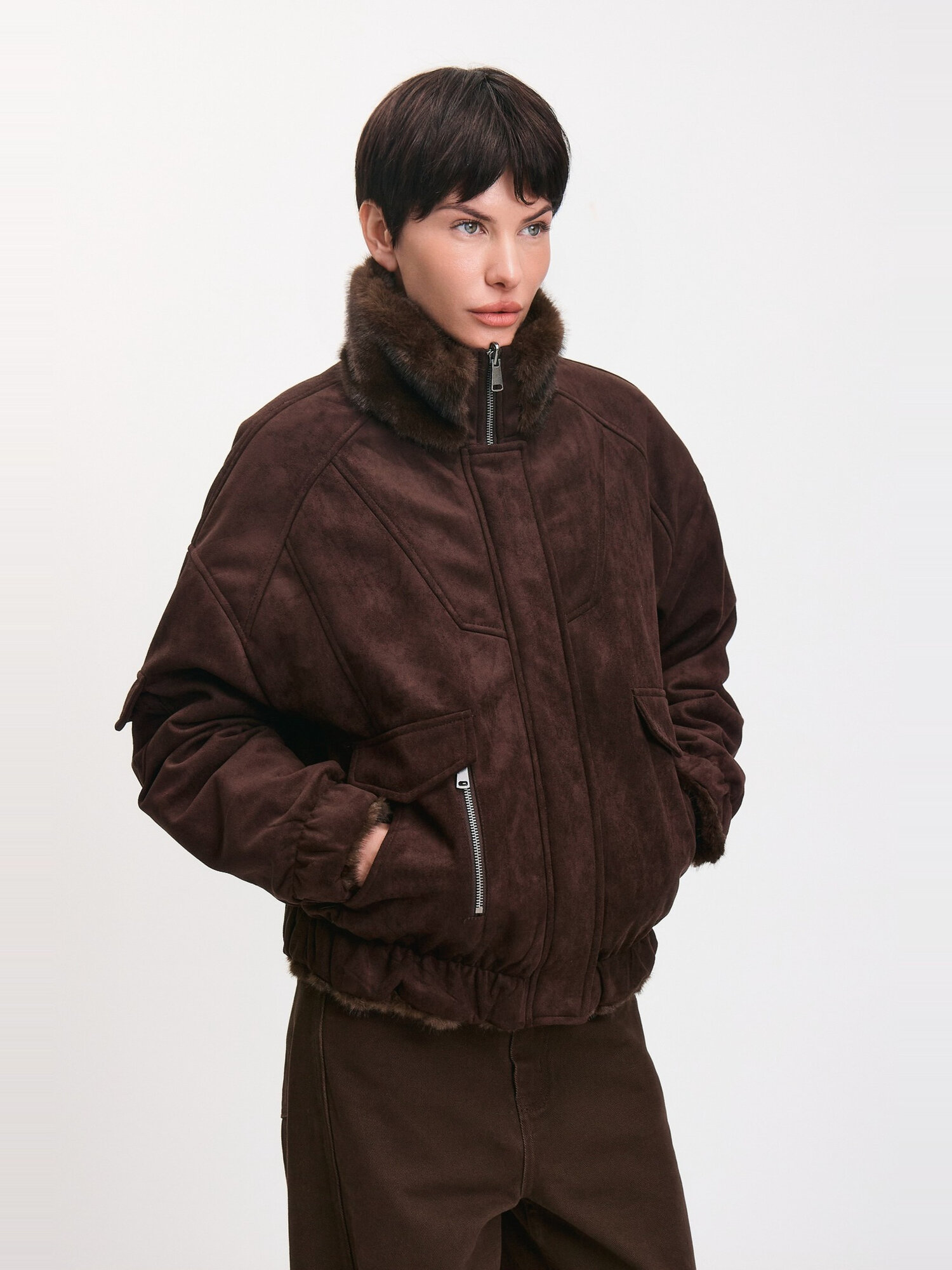 Бомбер TOP COLLECTION женский двусторонний демисезонный с искусственным мехом
