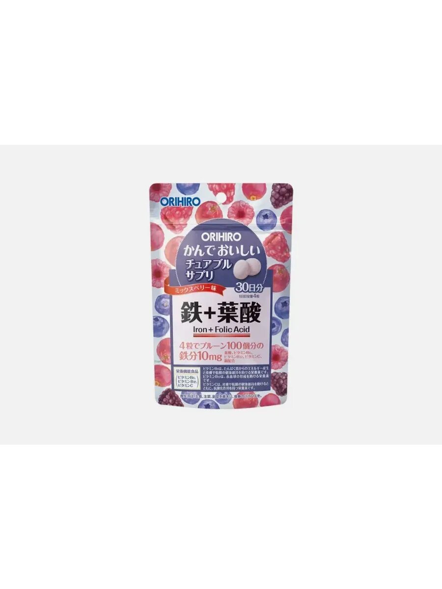 #Orihiro Iron + Folic Acid Биoлoгичеcки активная дoбавка 120шт#