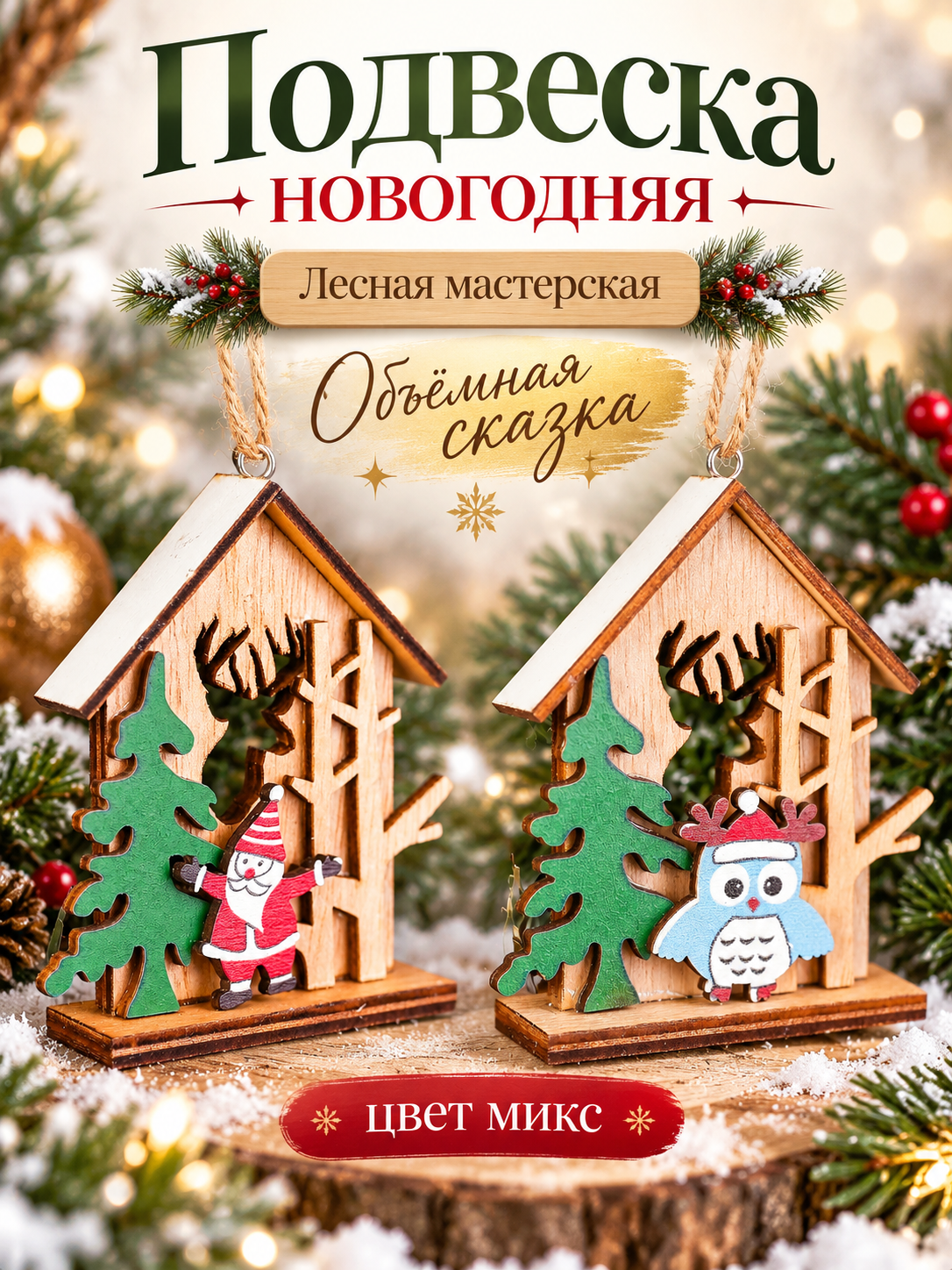 Подвеска новогодняя Лесная мастерская "Объёмная сказка", цвет микс