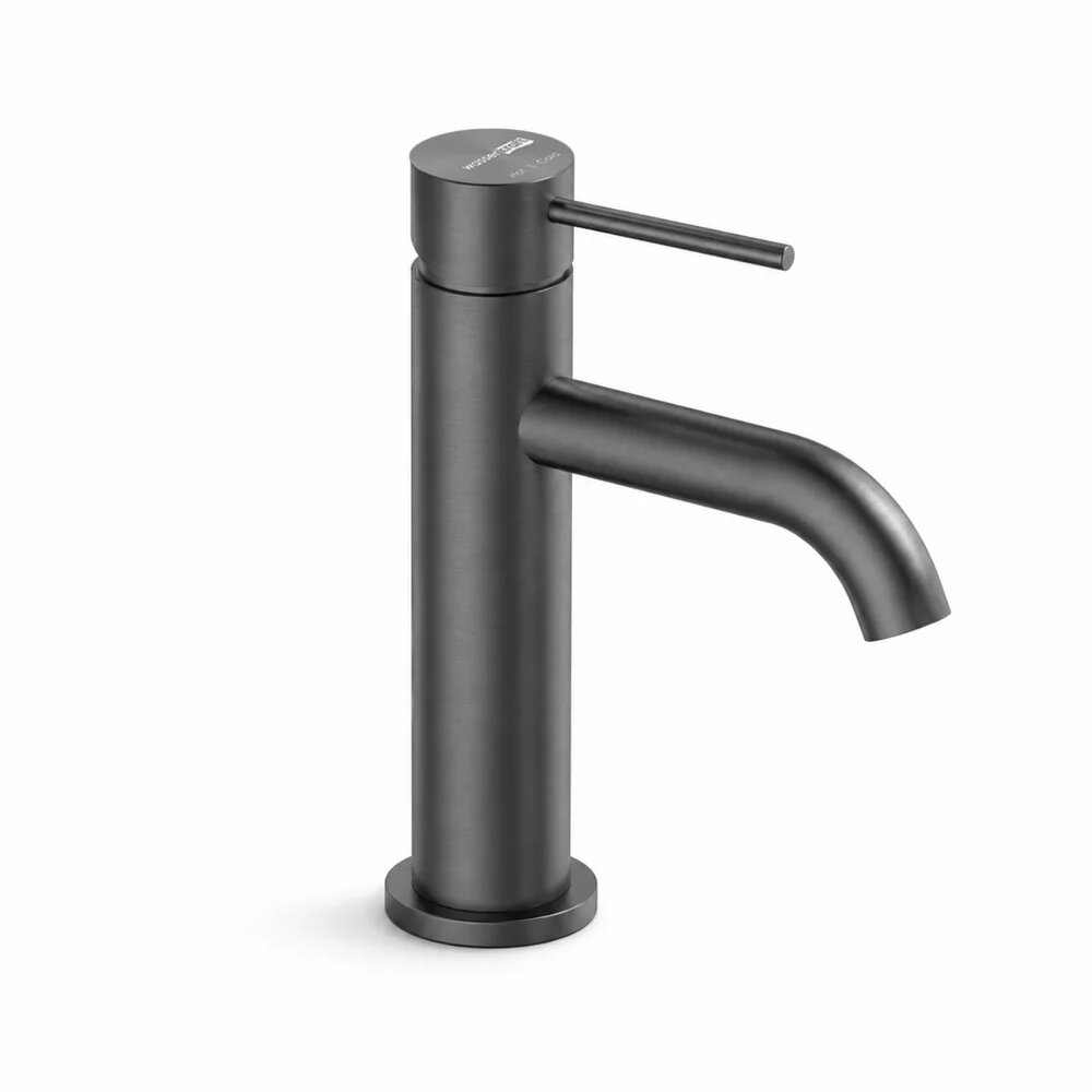 Смеситель для раковины Wasserkraft Нирс (Niers) 3003GR серый, черный, глянцевый, кран для ванной в раковину, из нержавеющей стали, рычажный, с керамическим картриджем