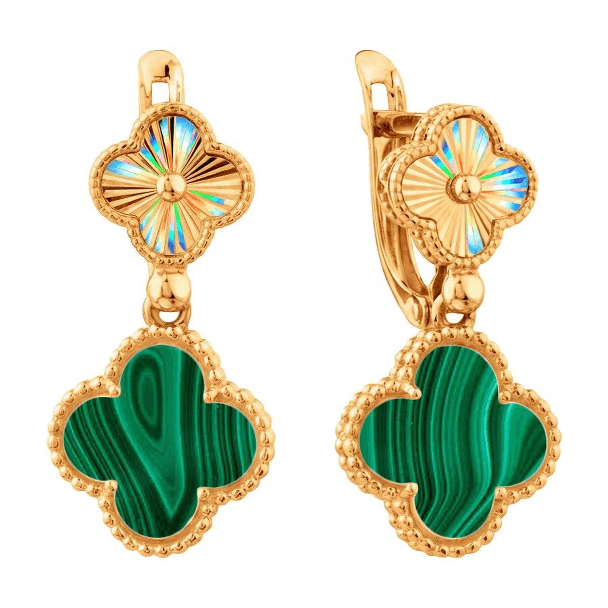 Серьги Diamant online, красное золото, 585 проба, малахит