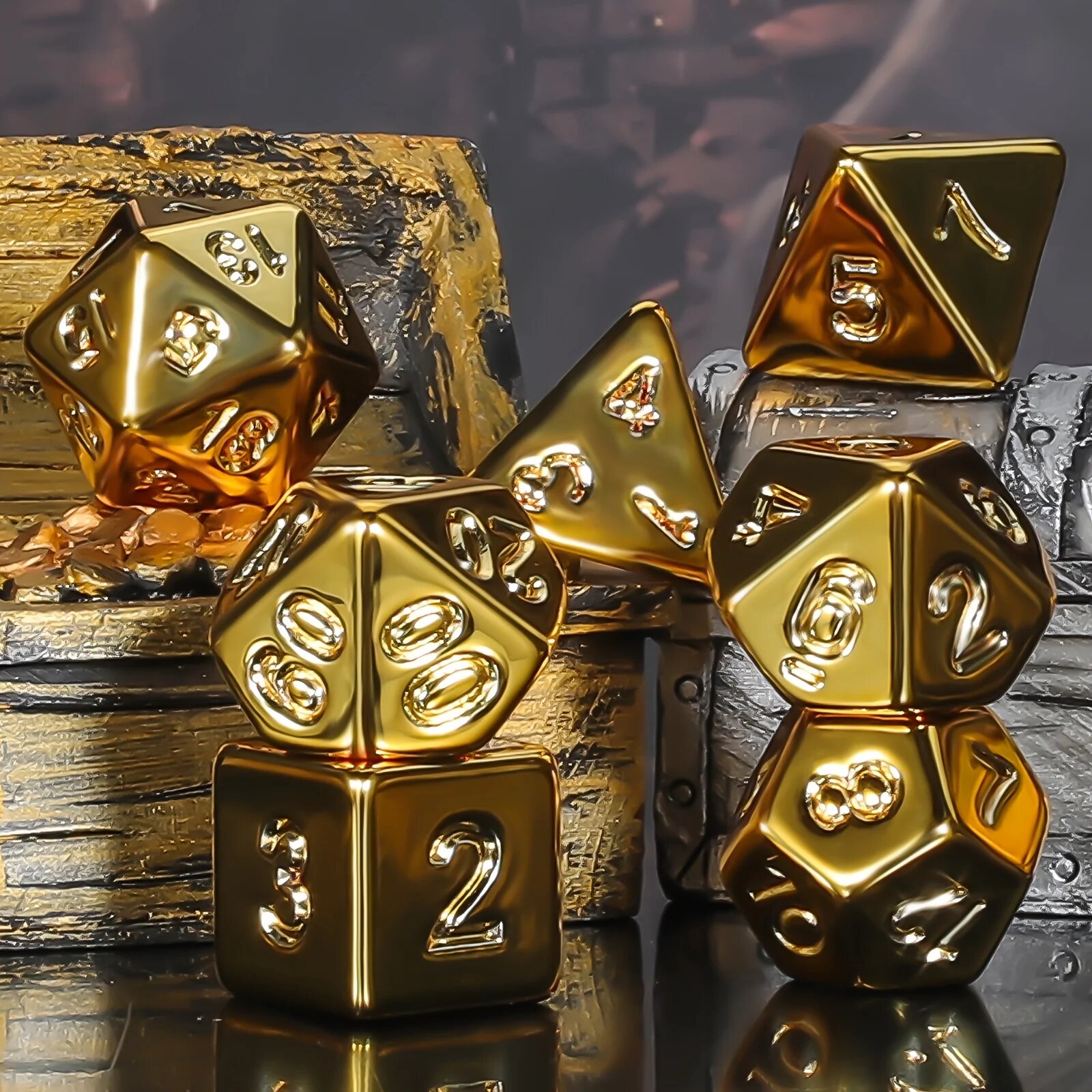 Набор кубиков D&D - 7 многогранных кубиков Коричневый, Golden