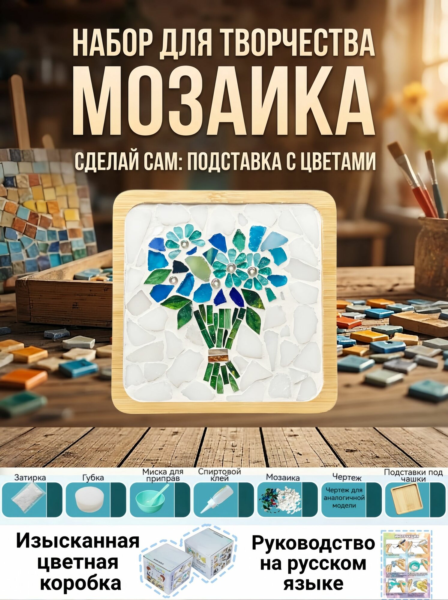 Набор для творчества DIY мозаика, деревянная подставка под кружку своими руками, рукоделие для детей и взрослых