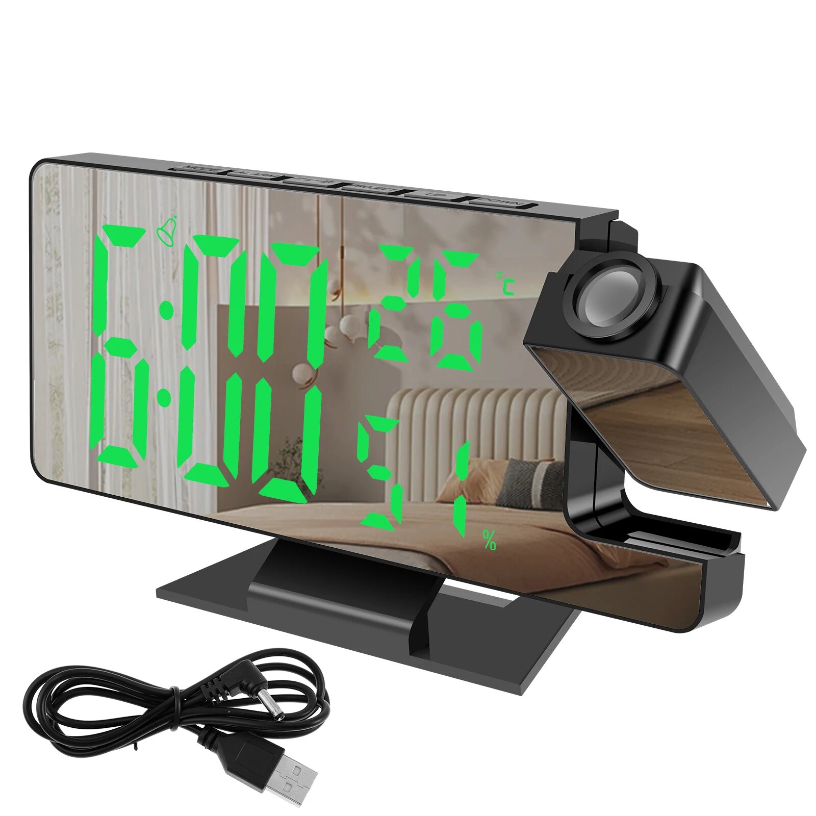 Светодиодные Цифровые Часы-будильник С Проекцией, 4 Уровня Яркости, Отображение Времени И Температуры, Современный Стиль