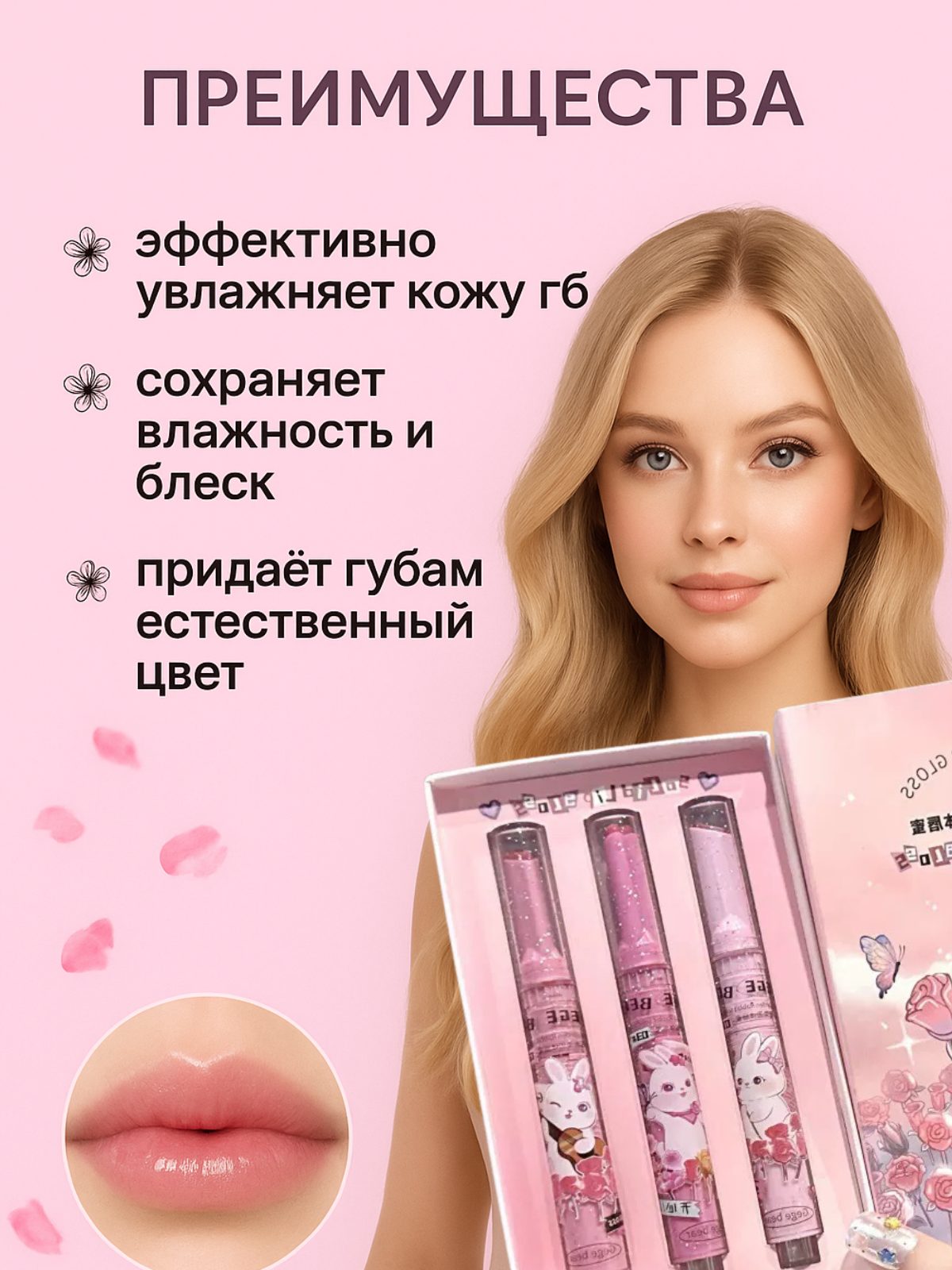 Блеск для губ набор 3 штуки