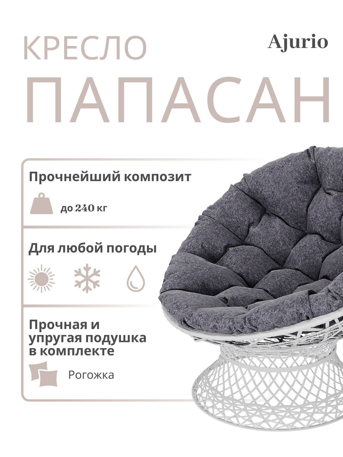 Всепогодное кресло папасан садовое плетёное из ротанга для дома и дачи