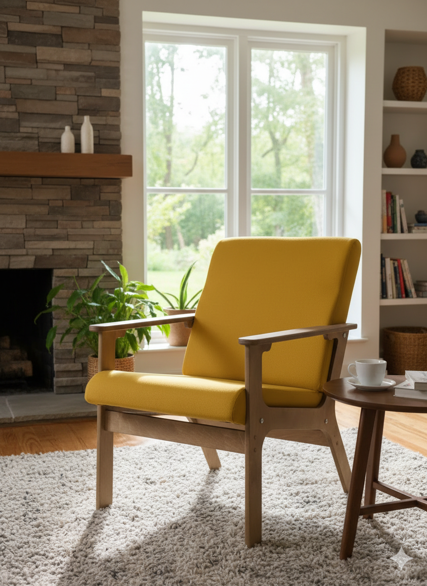 Кресло для отдыха "ретро мини" с низкой спинкой от "Мягкой посадки", обивка горчичный велюр