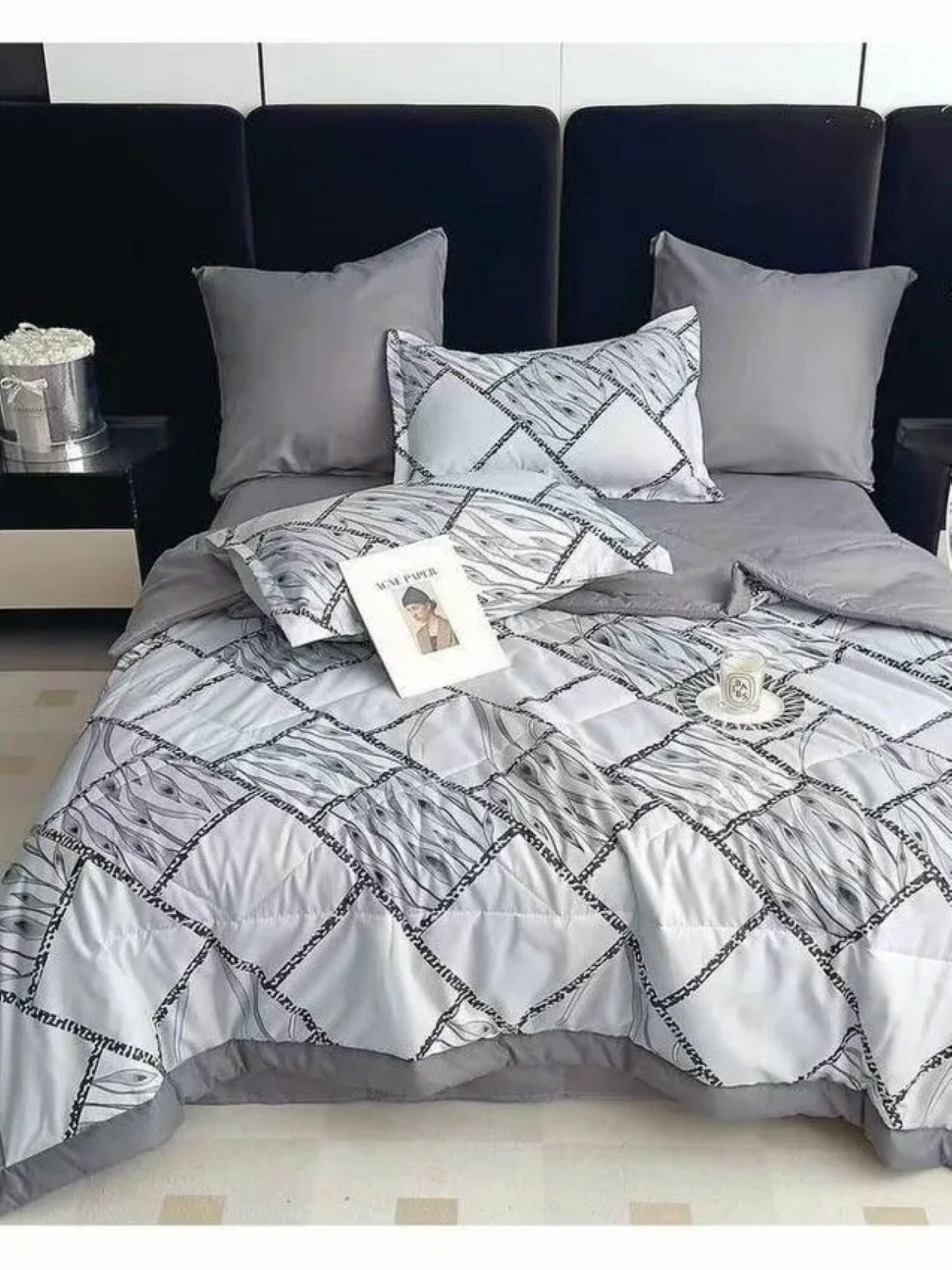 Постельное белье евро с одеялом в подарочной сумке, 6 предметов, мягкое как бархат