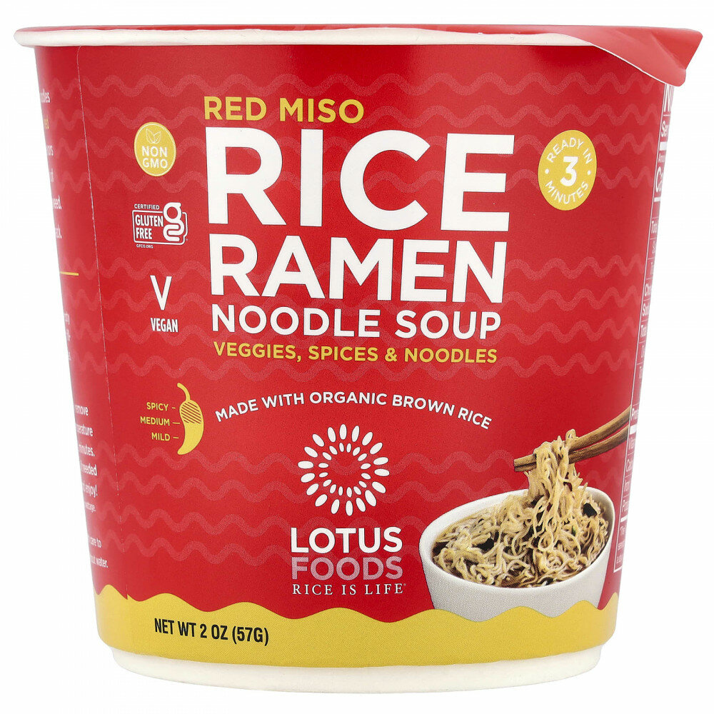 Lotus Foods, Рисовый суп с лапшой рамен, красное мисо, 57 г (2 унции)