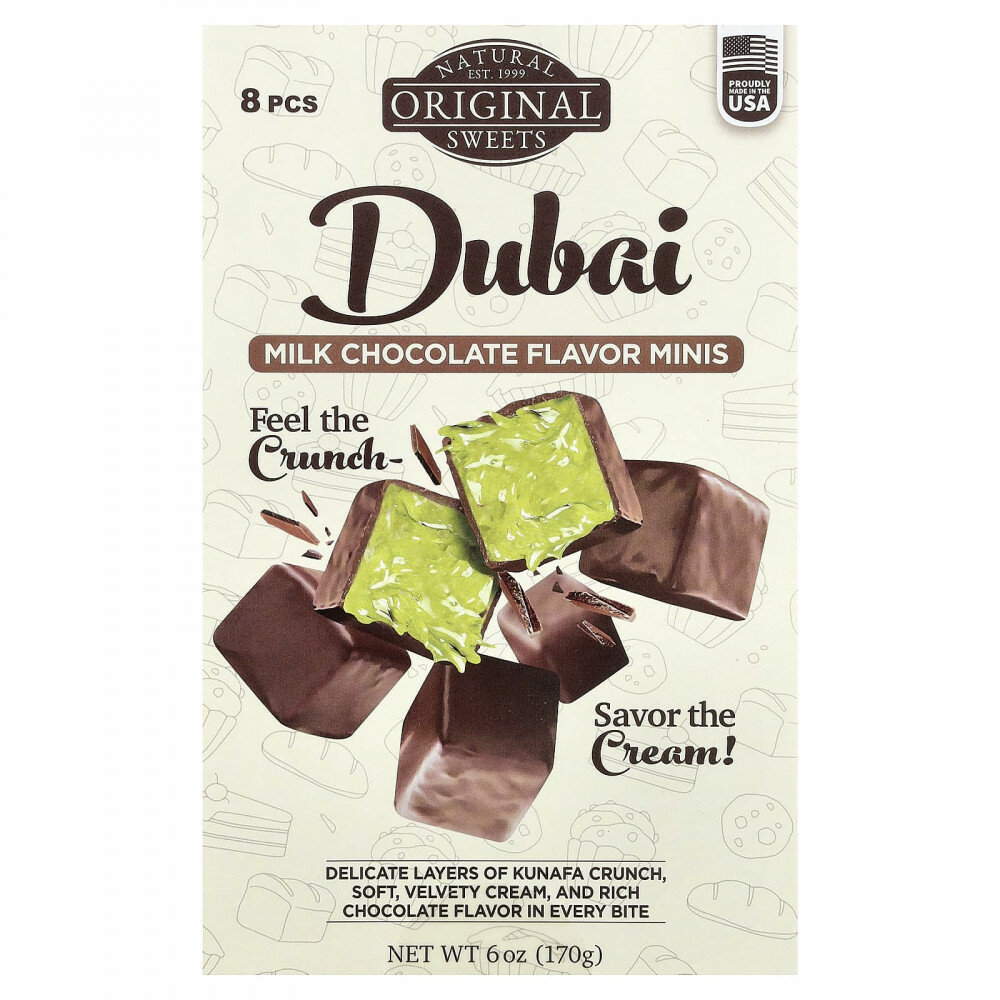 Original Natural Sweets, дубайский молочный шоколад, мини-печенье, 8 шт, 170 г (6 унций)