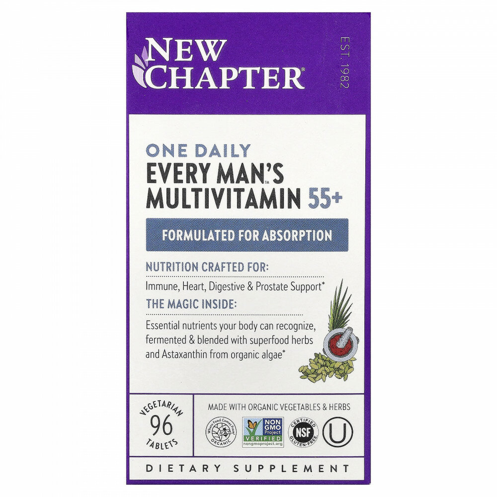 New Chapter, One Daily Every Man's™, мультивитамины старше 55 лет, 96 вегетарианских таблеток