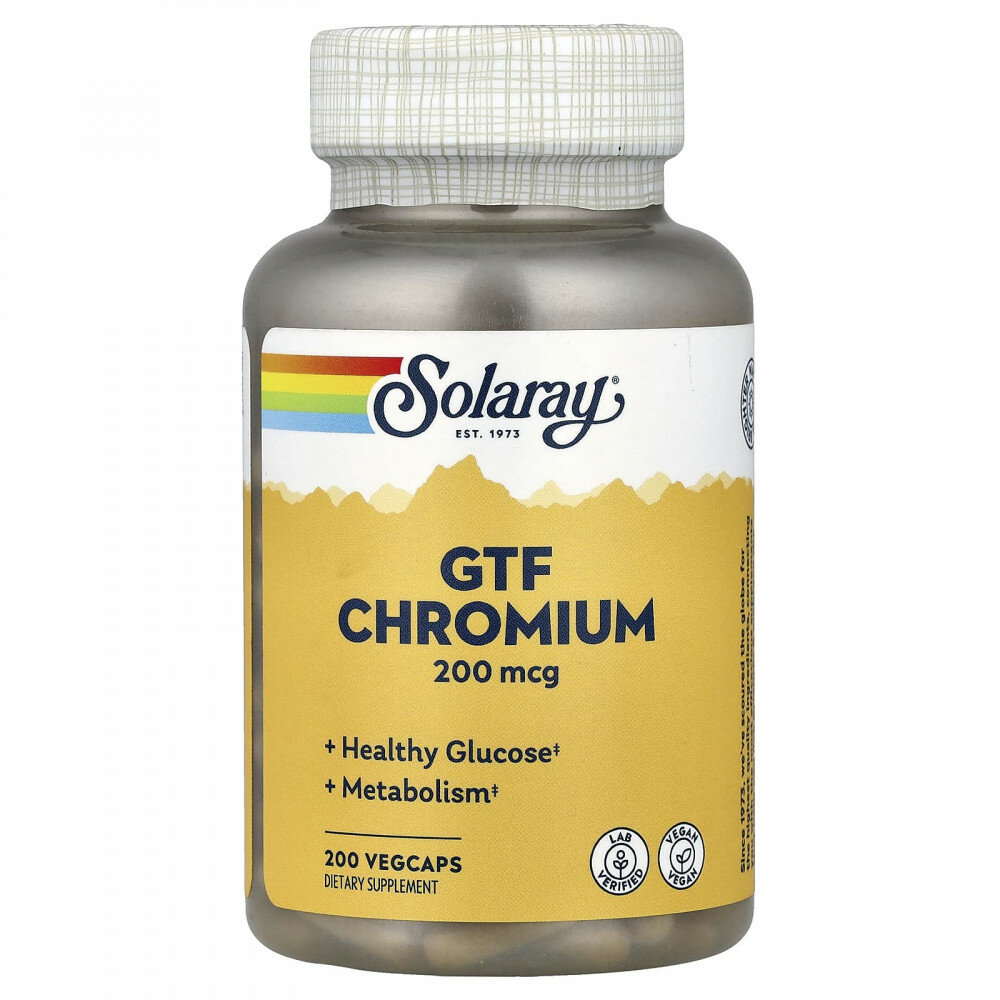 Solaray, GTF хром, 200 мкг, 200 капсул на растительной основе