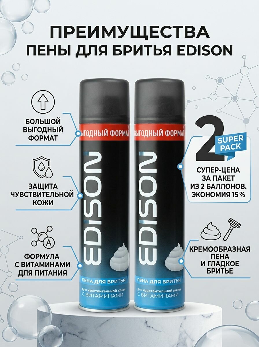 Edison/ Пена для бритья 2 шт. по 300 мл.