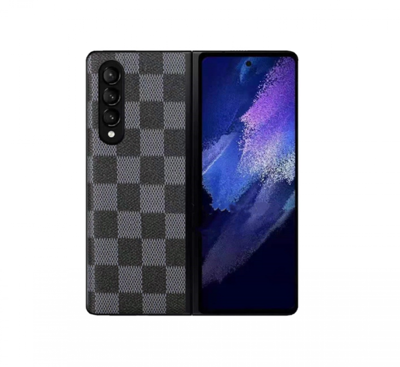 Чехол бампер Чехол. ру для Samsung Galaxy Z Fold 3 с импортной кожей и дизайном в клетку