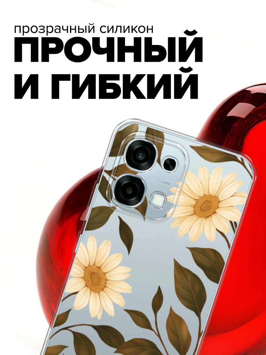 Силиконовый чехол на Oppo A6 Pro / Оппо A6 Про с принтом ромашки — фото 1