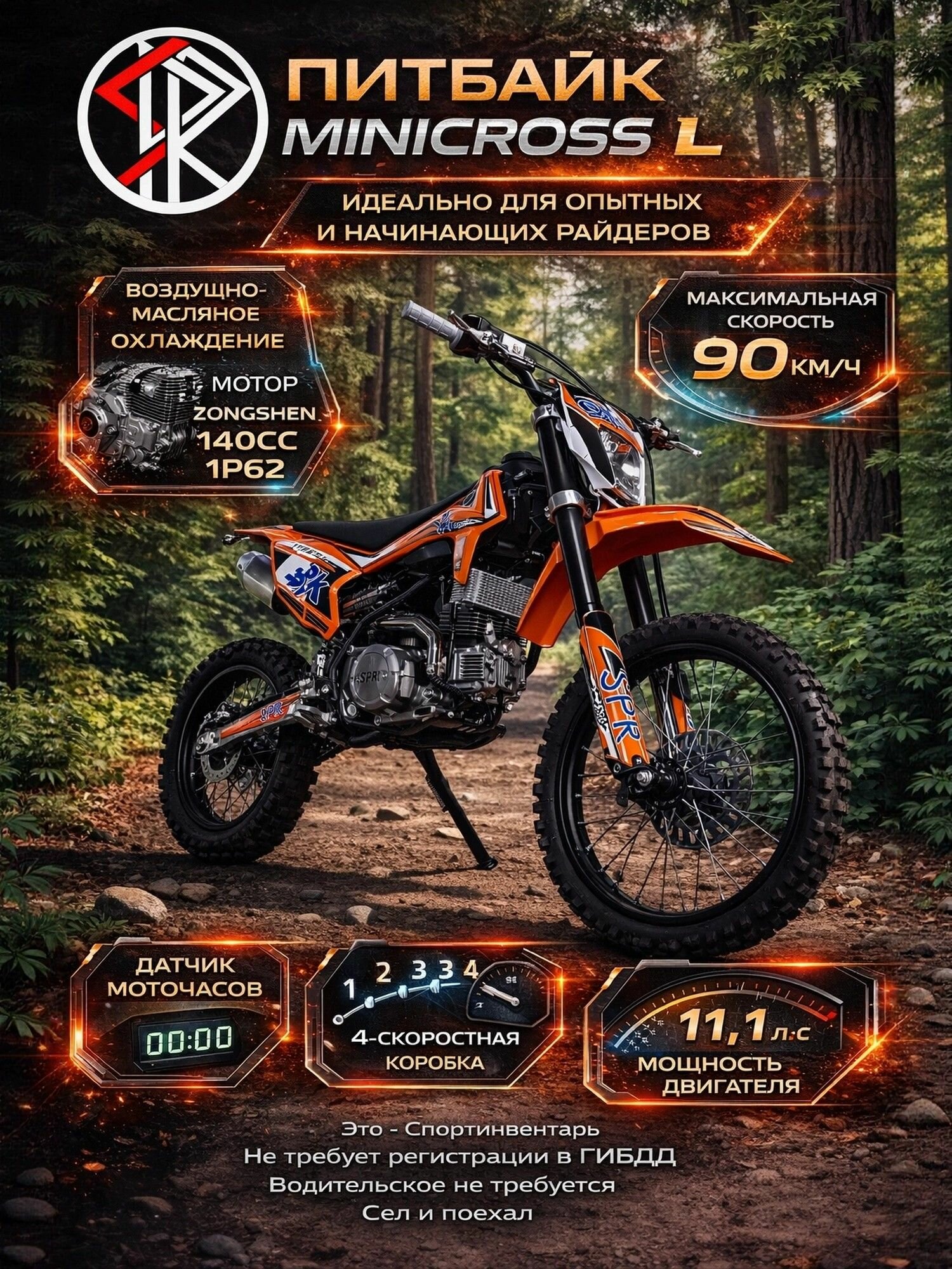 Питбайк 140сс (49cc) MiniCross L, в заводской упаковке