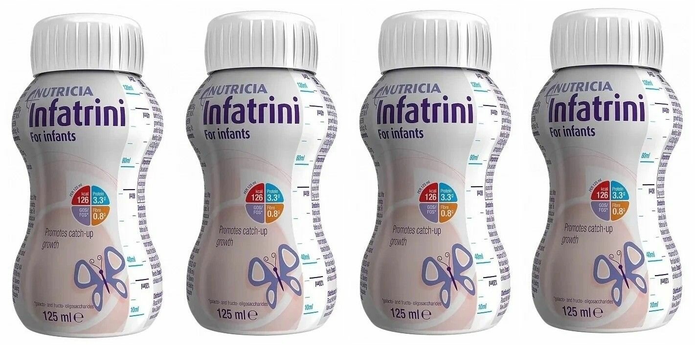 Infatrini Нутриция Инфатрини жидкий, высокобелковая, высококалорийная смесь, 4 шт. х 125 мл