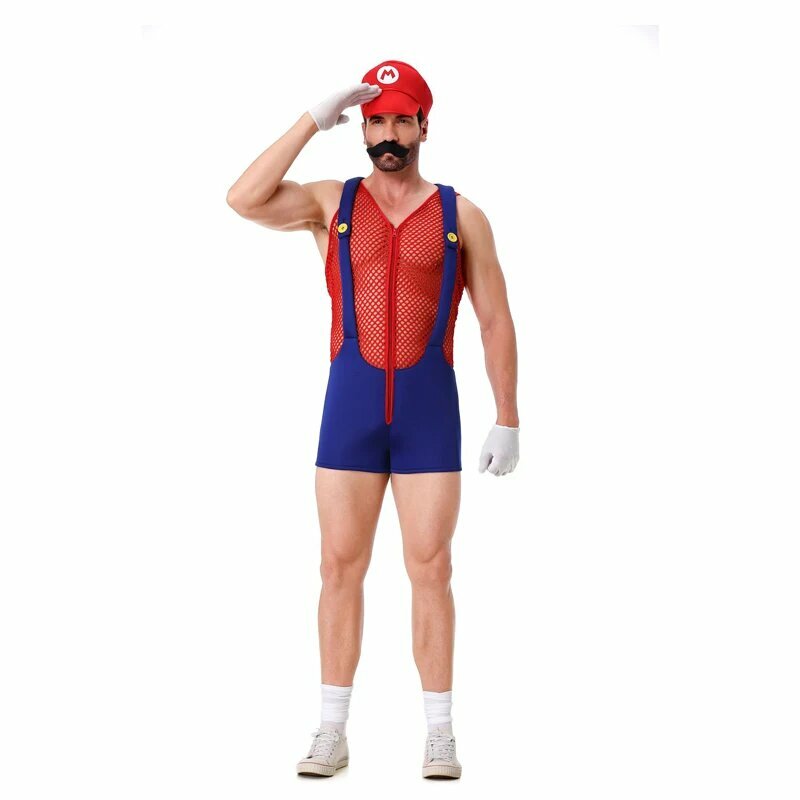 Косплей костюм Mario красный мужской, размер M