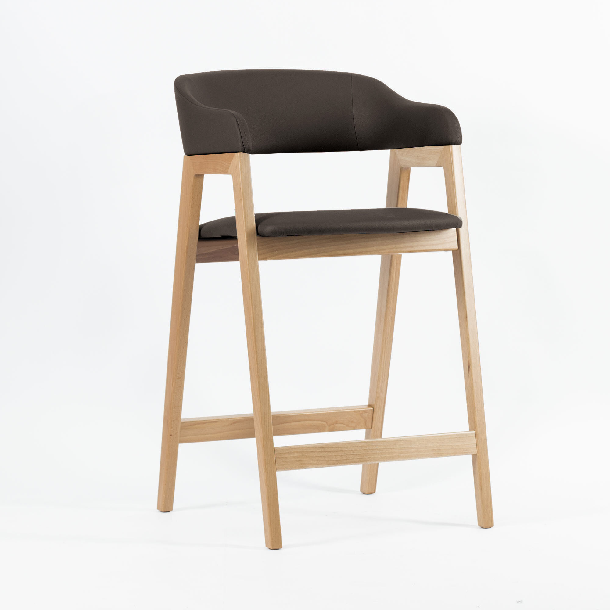 Стул полубарный Челси серо-коричневая экокожа массив бука (натуральный) высота подлокотников 83,5 см для дома/для гостиной/для столовой/для кафе/кухонный стул/стул кухонный