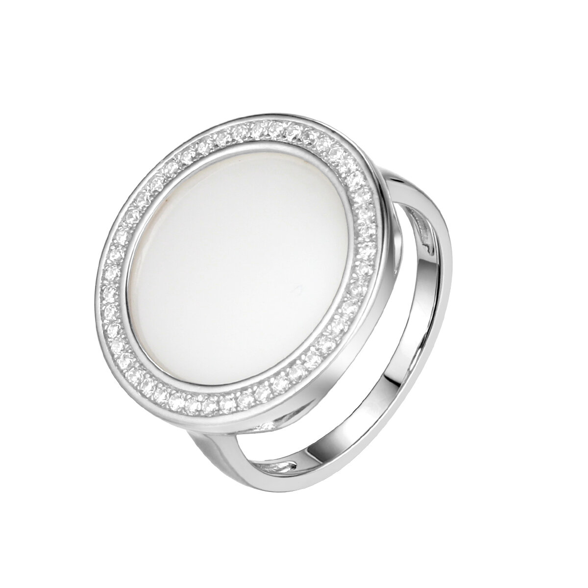 Кольцо, серебро, 925 проба, керамика, фианит