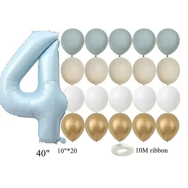 Набор шаров для дня рождения "4" Baby blue 22шт