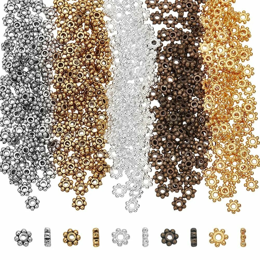 KNOW EASY-500 шт. 5 цветов в тибетском стиле, разноцветные бусины в форме цветка 4x1 1,5 мм, отверстие: 1 мм