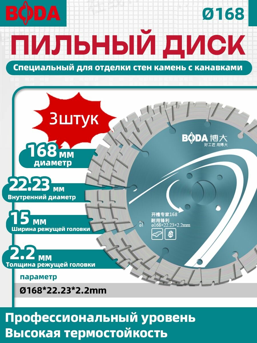 Пильный диск, BODA, 168 мм, используется для резки стальных прутьев и бетона Производитель-поставщик Упаковка на 3 штуку