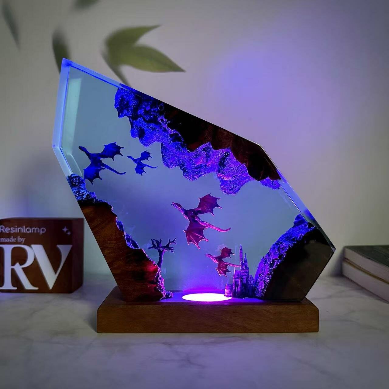 Ночная лампа «Как приручить дракона» с пультом ДУ, дерево+смола, USB, RGB-подсветка