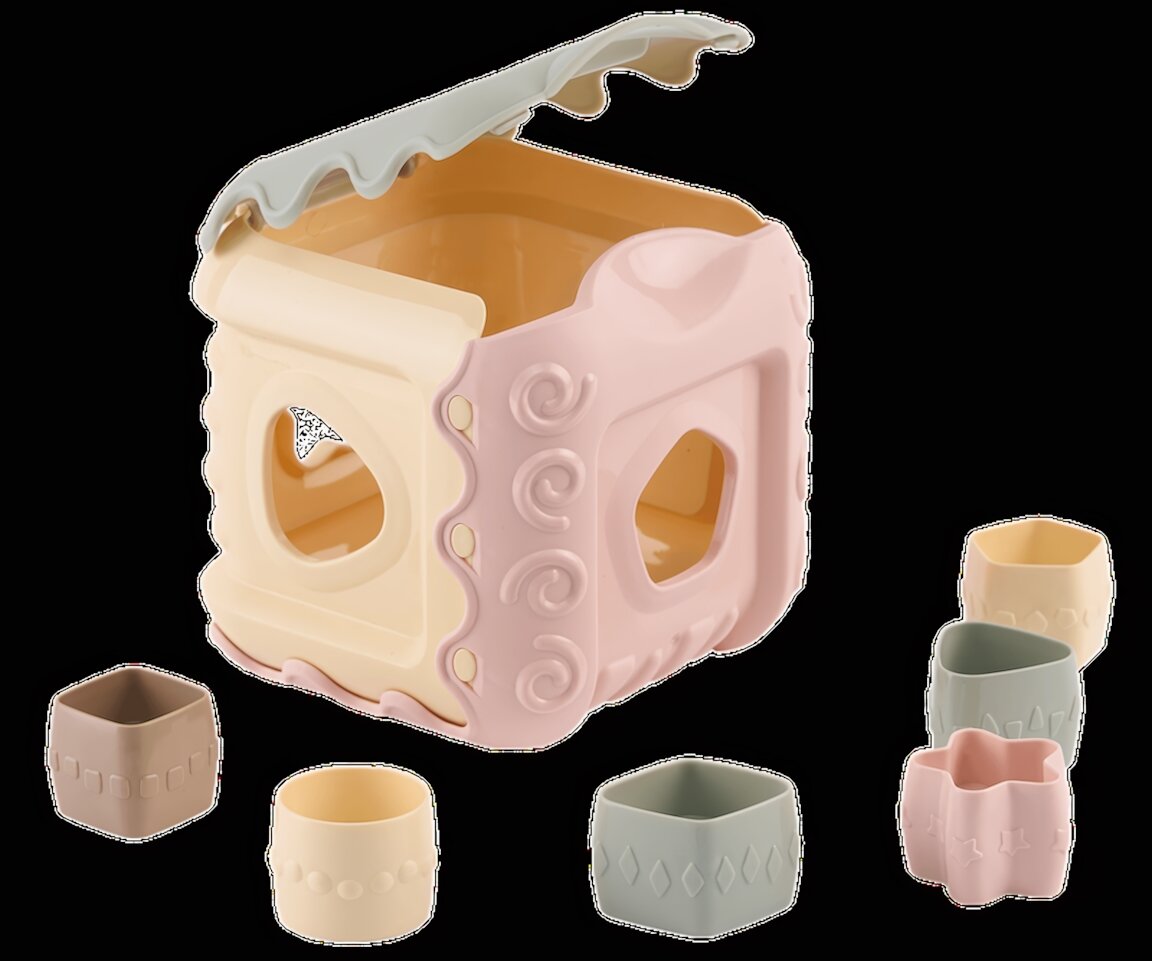 Развивающий сортер "Кубик" "Эстетика", 6 фигурок животных, тактильный пластик, разноцветный принт