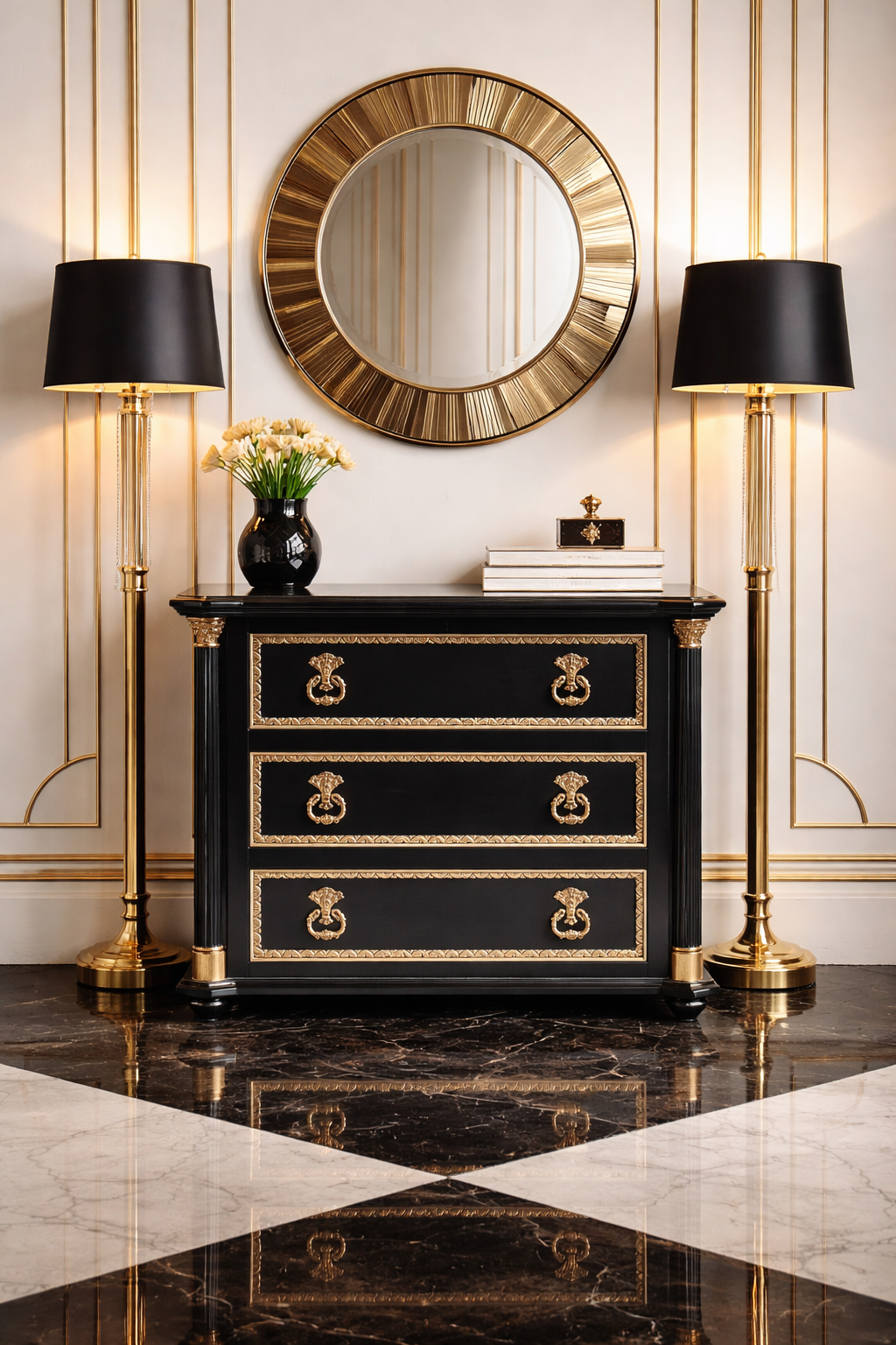 Комод-тумба из дерева, с латунью, в стиле антик, 3 ящика, искусственно состарена, в спальню или прихожую