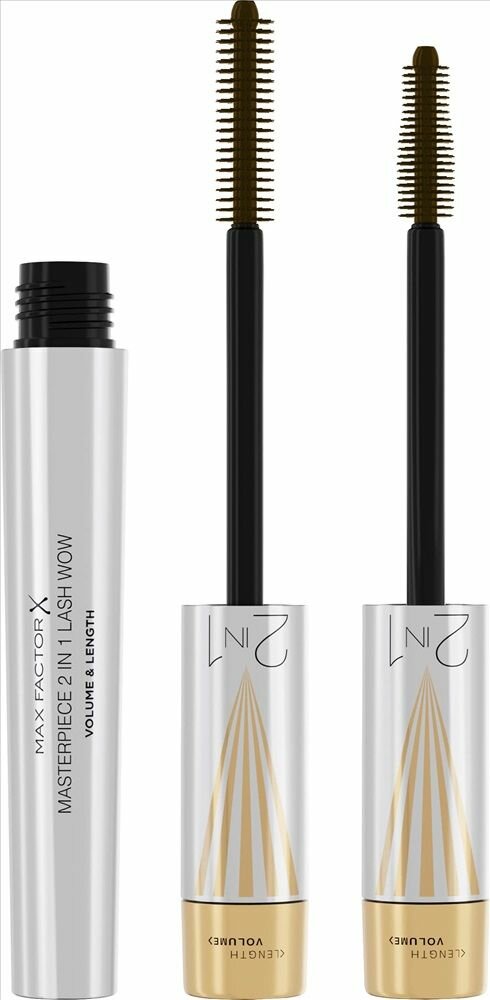 Тушь для ресниц объемная Max Factor Masterpiece 2in1 Lash Wow Mascara, 7 мл, цвет Black-Brown черно-коричневый / Удлиняющая тушь для ресниц Макс Фактор Мастерпис Лаш Вау